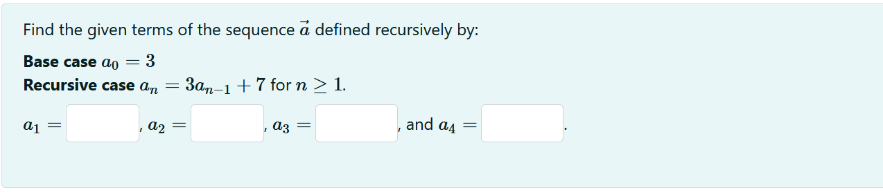 Solved Find the given terms of the sequence a defined | Chegg.com