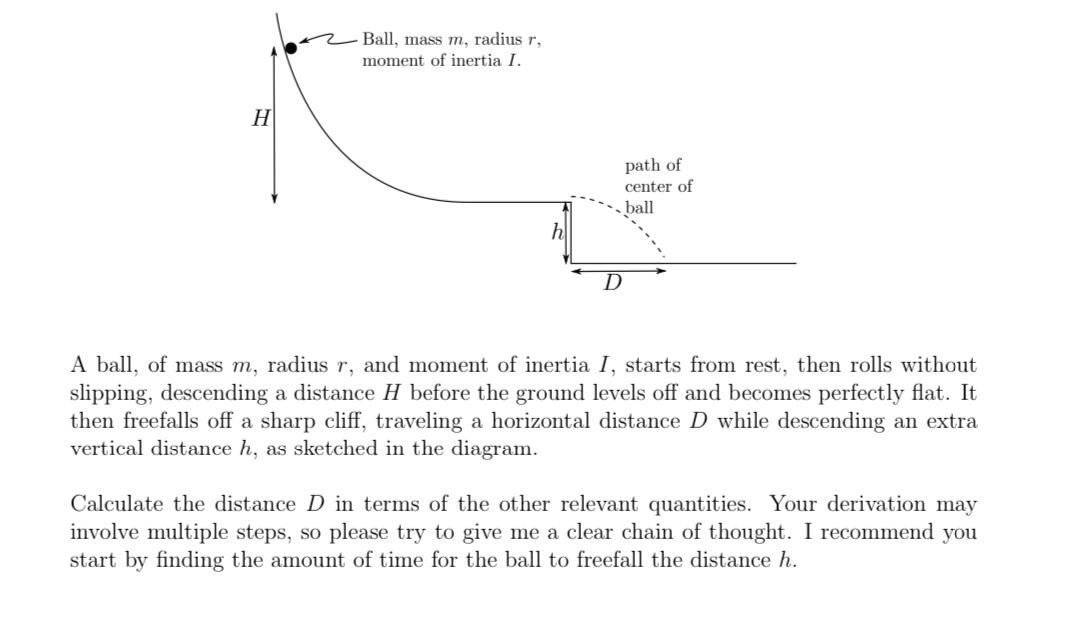 Solved Ball, mass m, radius r, moment of inertia I. H path | Chegg.com