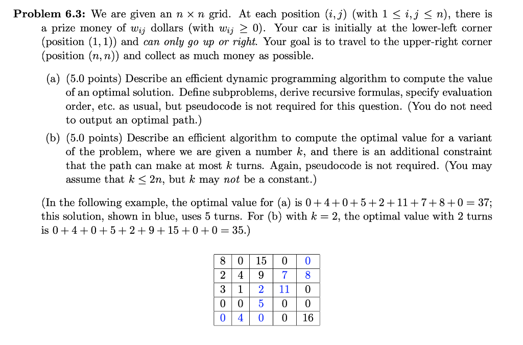 Problem 63 We Are Given An N X N Grid At Each