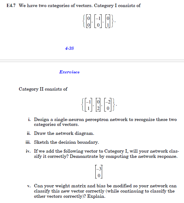 Solved E4.7 We have two categories of vectors. Category I | Chegg.com
