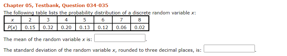 Solved Chapter 05, Testbank, Question 034-035 The following | Chegg.com