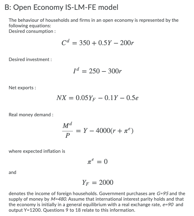 Solved B: Open Economy IS-LM-FE model The behaviour of | Chegg.com