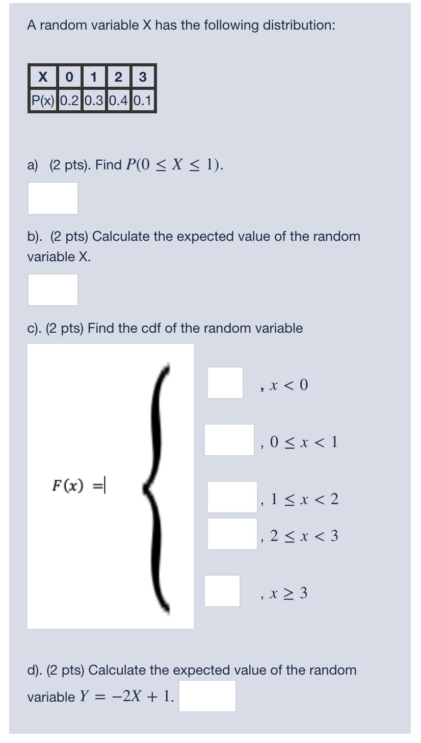 Solved A random variable X has the following distribution: x | Chegg.com