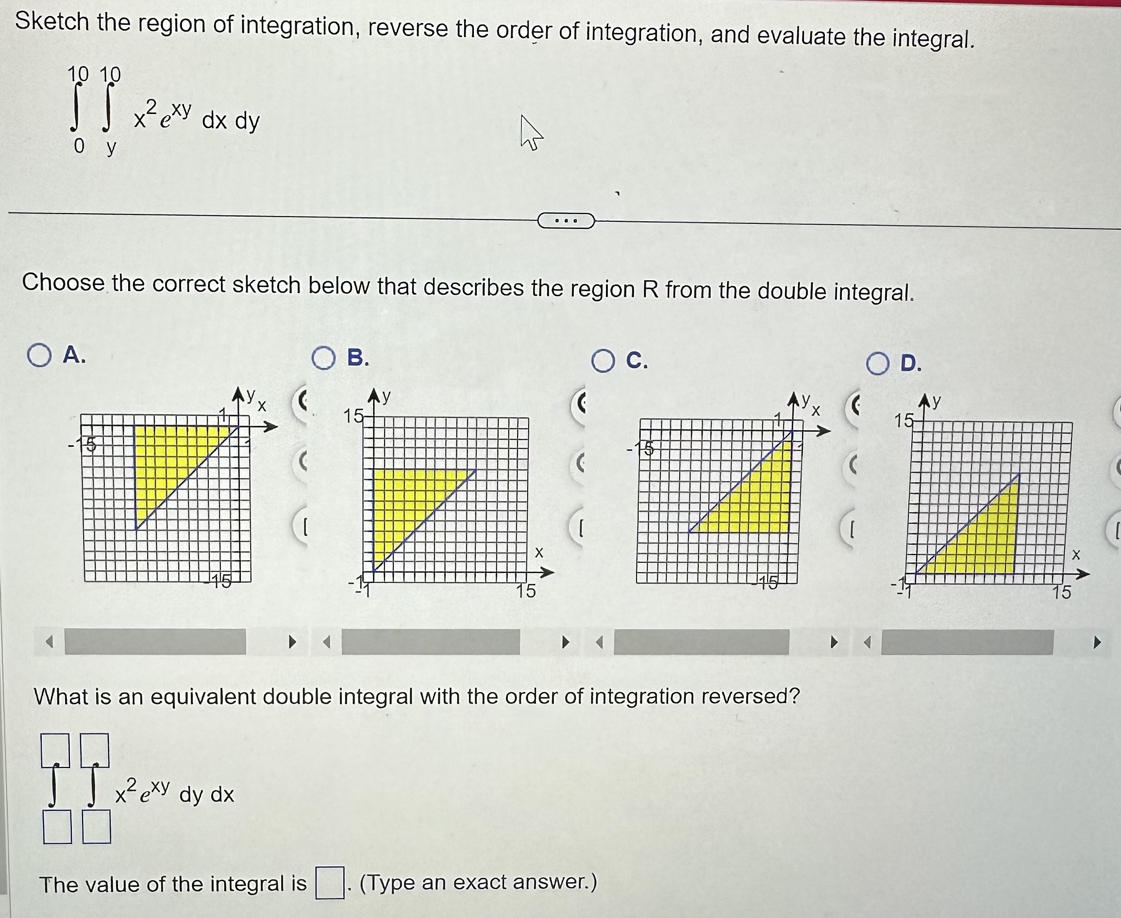 Solved Sketch the region of integration, reverse the order | Chegg.com