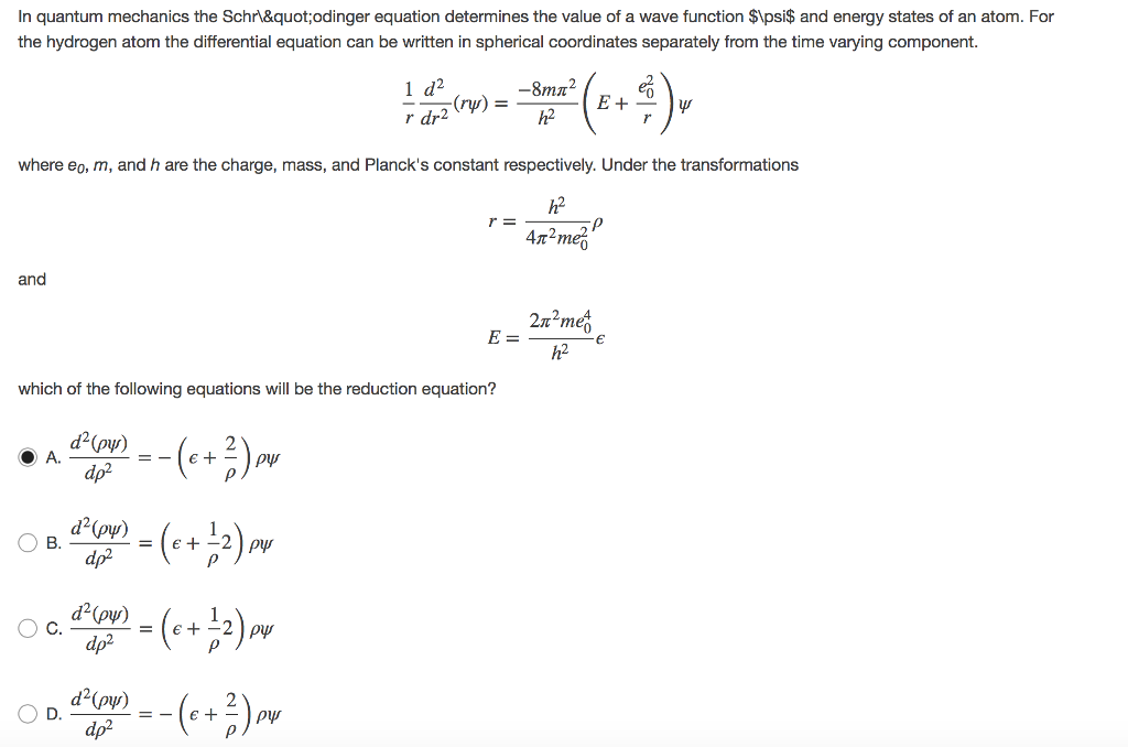 Quantum Mechanics Equations
