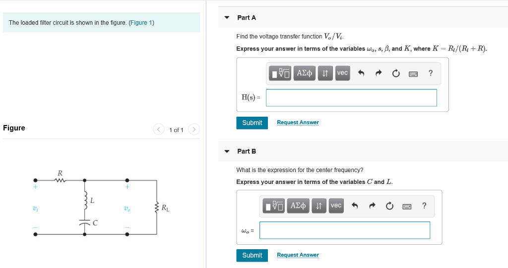 Solved PartA The loaded filter circuit is shown in the | Chegg.com