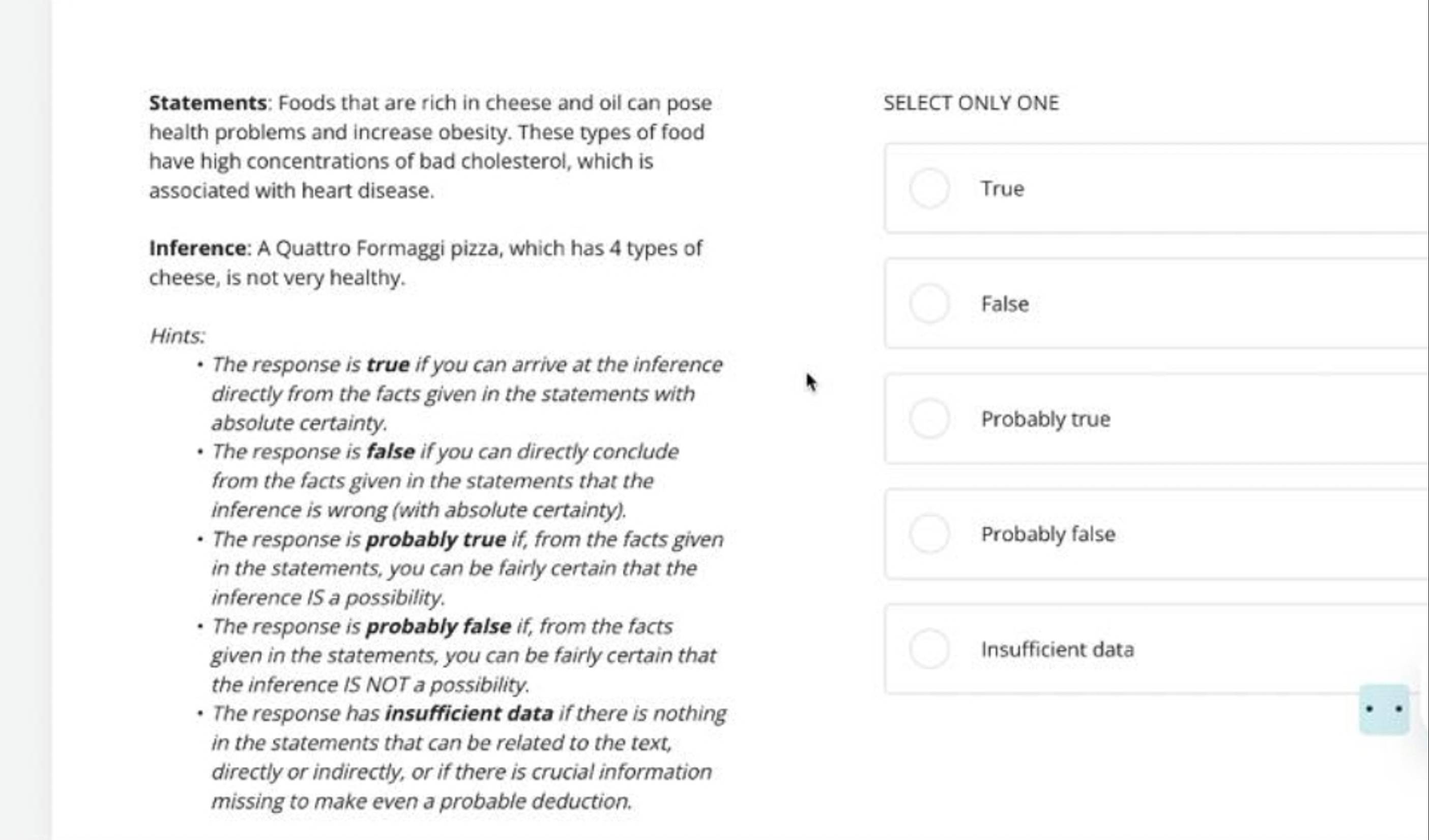 Solved Statements: Foods that are rich in cheese and oil can | Chegg.com