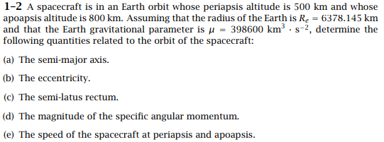 Solved 1-2 A spacecraft is in an Earth orbit whose periapsis | Chegg.com