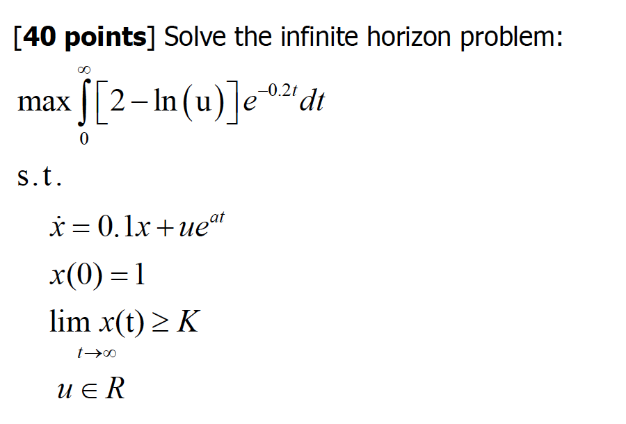 [40 points] Solve the infinite horizon problem: -0.20 | Chegg.com