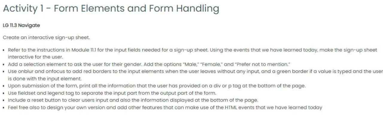 Solved Activity 1 - Form Elements and Form Handling LG 11.3 | Chegg.com