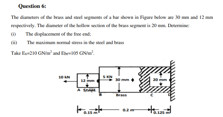 Solved Question 6: The diameters of the brass and steel | Chegg.com