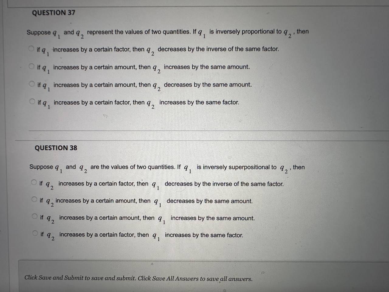 Solved Suppose q1 and q2 represent the values of two | Chegg.com