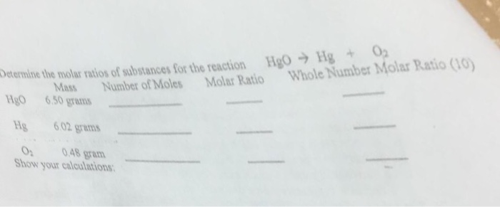 Solved O + Hg HgO Determine the molar ratios of substances | Chegg.com