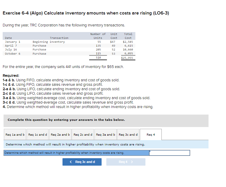 Solved Exercise 6-4 (Algo) Calculate inventory amounts when | Chegg.com