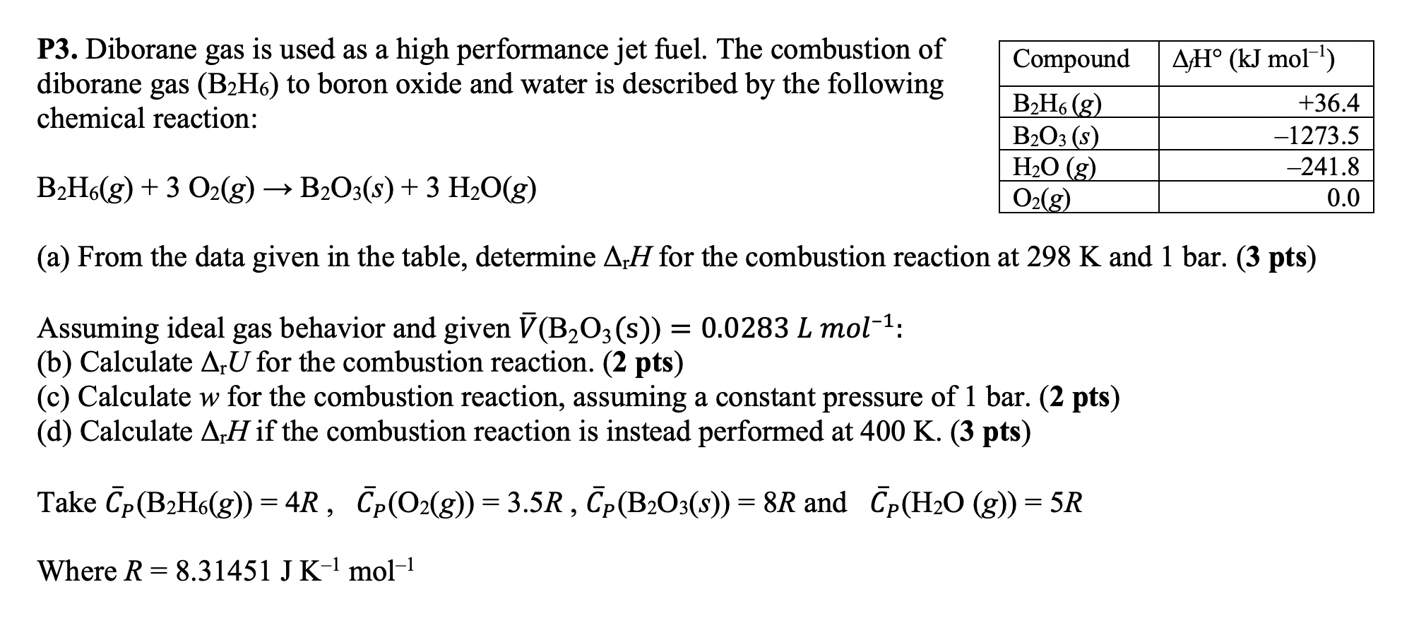 Solved P3. Diborane gas is used as a high performance jet | Chegg.com