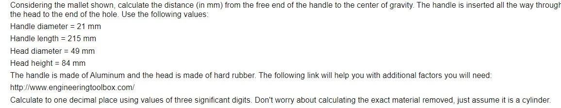 Solved Considering the mallet shown, calculate the distance | Chegg.com