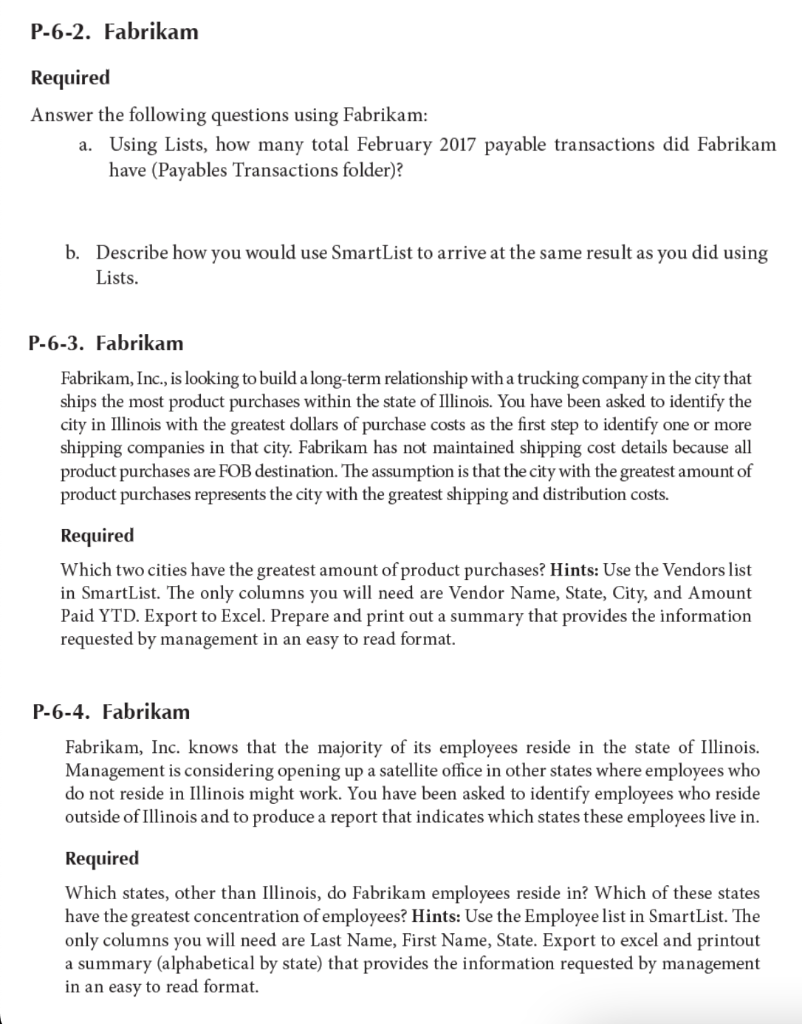 P-6-2. Fabrikam Required Answer the following | Chegg.com