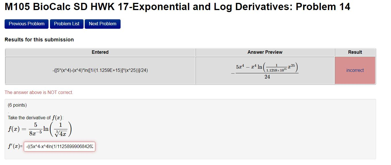 Solved M105 BioCalc SD HWK 17-Exponential and Log | Chegg.com