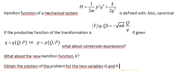 Solved Hamilton function of a mechanical system | Chegg.com