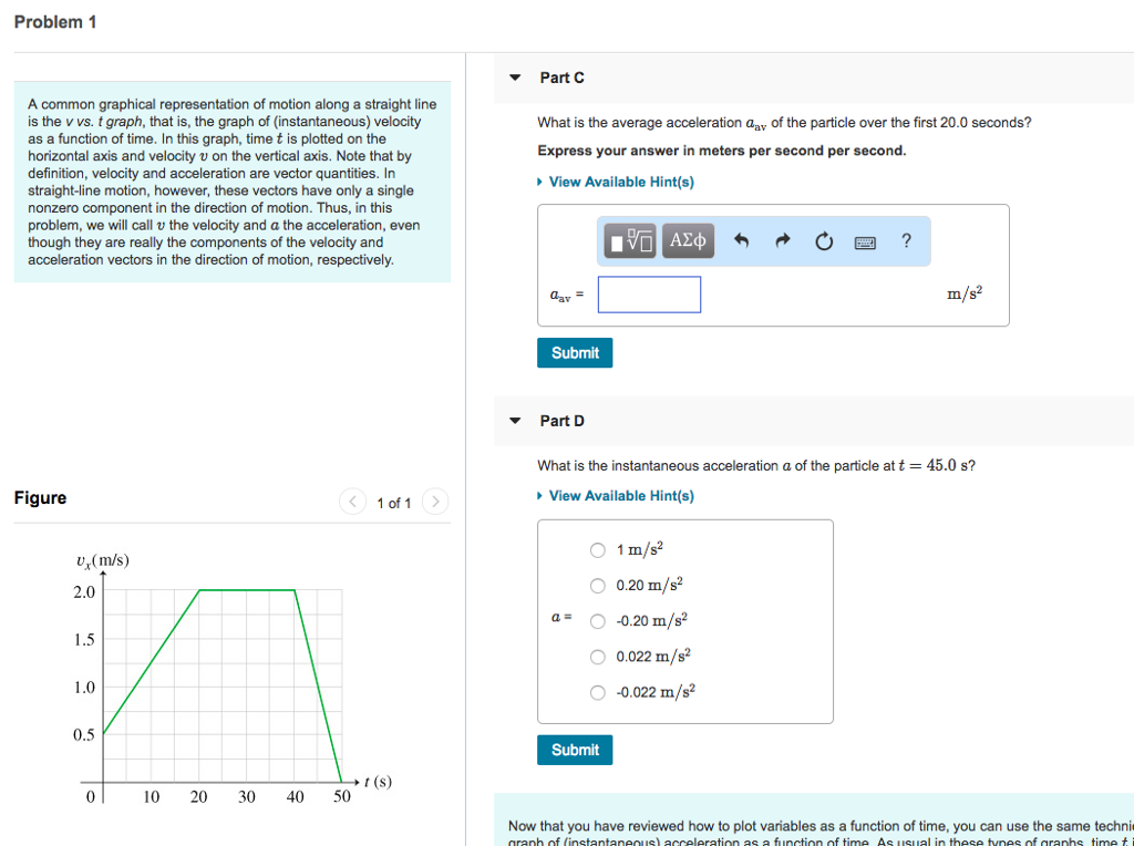 Solved Problem 1 1 of 4 Here is a plot of velocity versus | Chegg.com