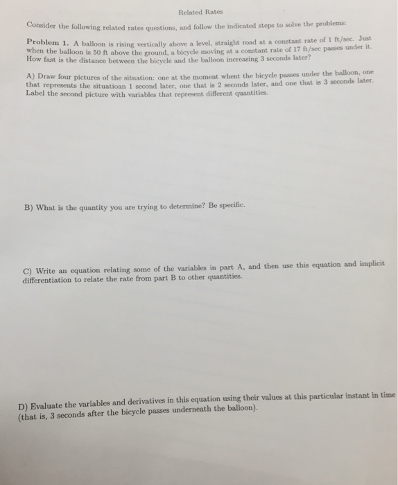 Solved Related Rates Consider the following related rates | Chegg.com