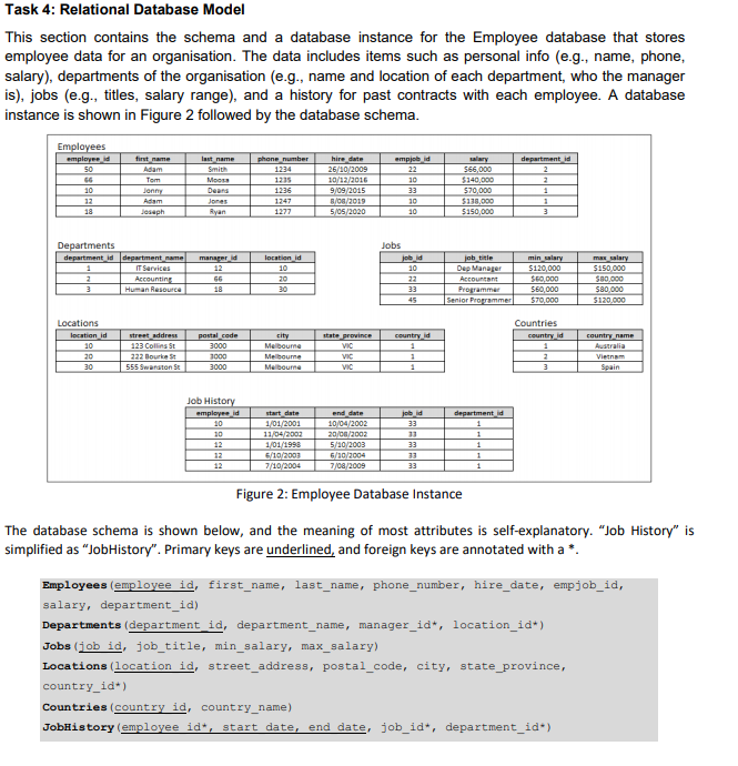 Solved Task 4: Relational Database Model This section | Chegg.com