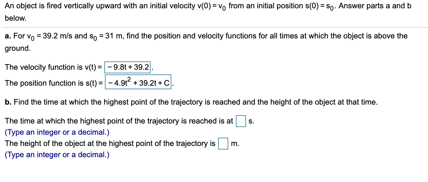 Solved An object is fired vertically upward with an initial | Chegg.com