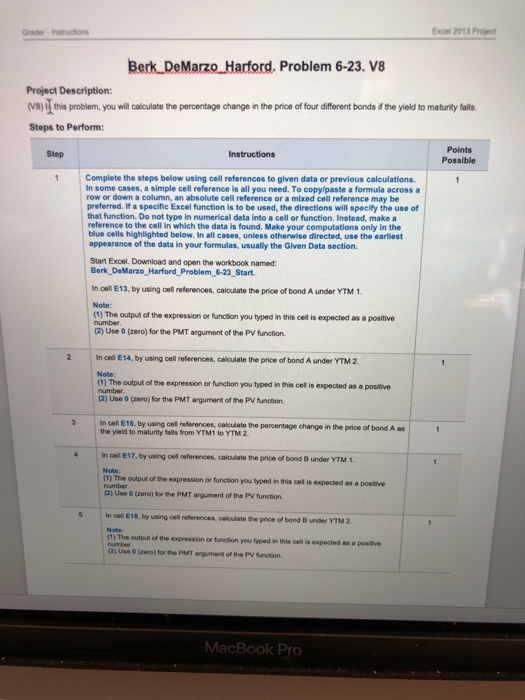 Solved xcel 2013 Project Grader-Instruction Berk.DeMarzo | Chegg.com