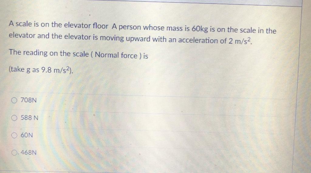 Solved A scale is on the elevator floor A person whose mass | Chegg.com