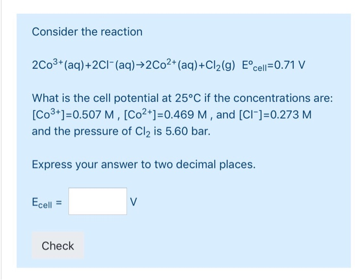 Solved Consider the reaction 2Co3+(aq)+2CI | Chegg.com