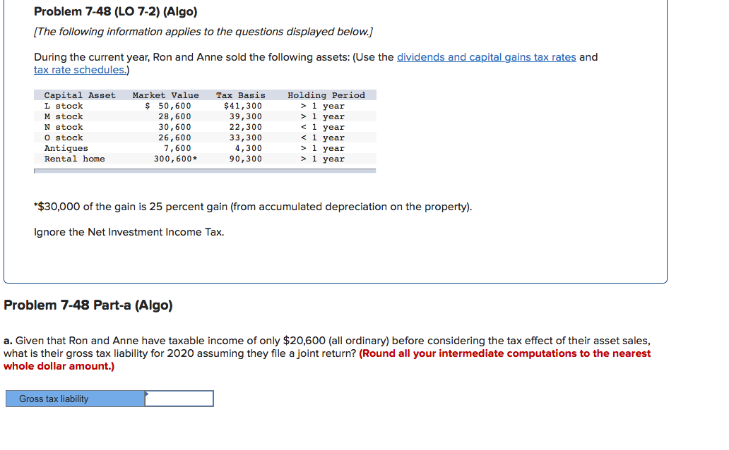 Solved Problem 7-48 (LO 7-2) (Algo) [The following | Chegg.com