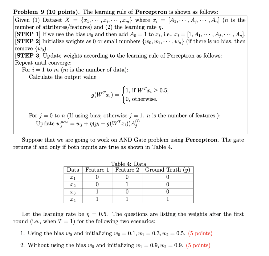 = Problem 9 (10 points). The learning rule of | Chegg.com