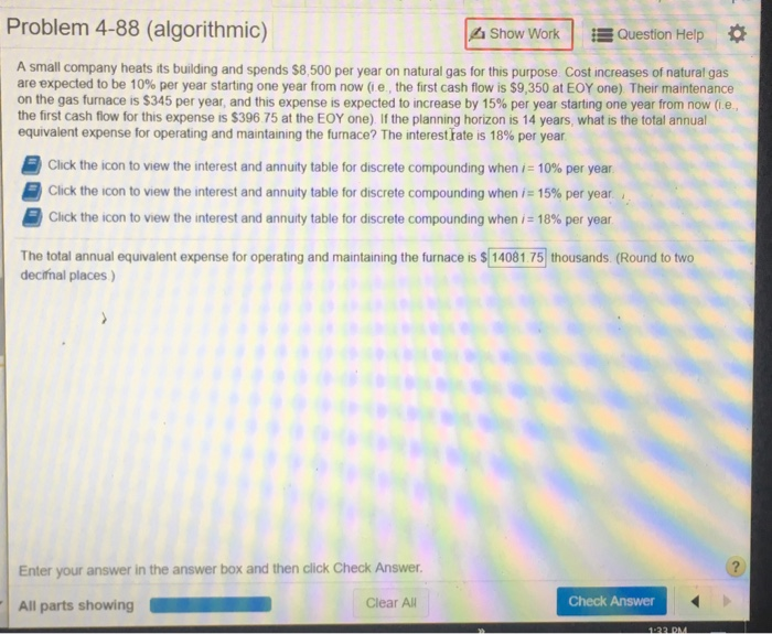 Solved Problem 4-88 (algorithmic) Show Work | Question Help | Chegg.com
