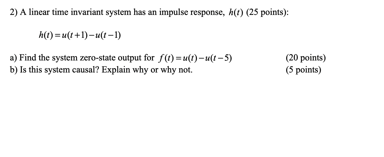 Solved 2) A linear time invariant system has an impulse | Chegg.com