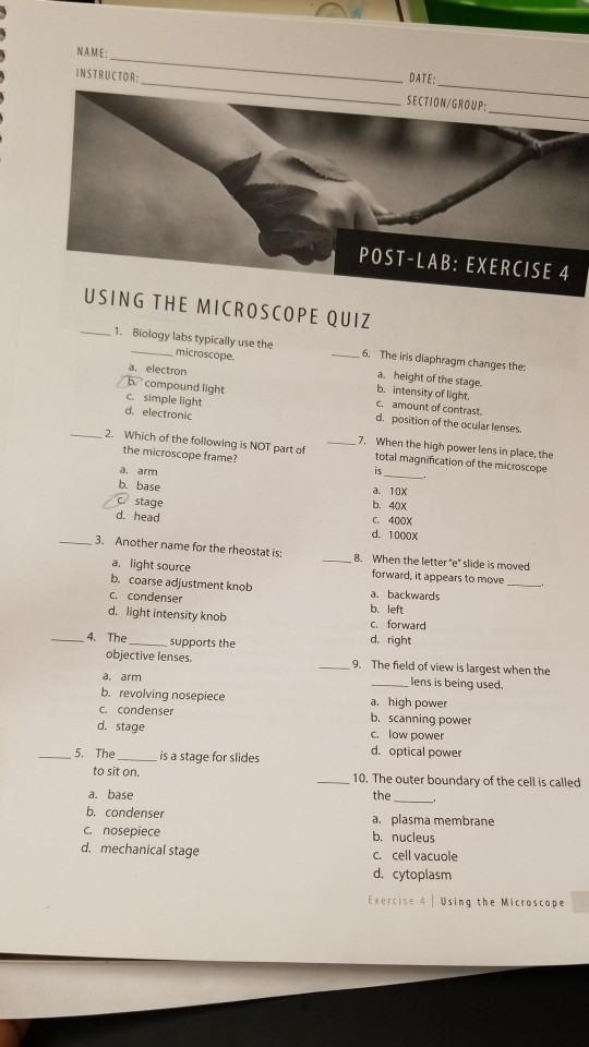 Solved NAME DATE INSTRUCTOR SECTION/GROUP: POST-LAB: | Chegg.com