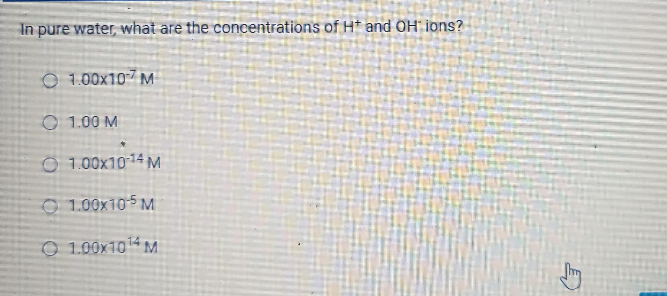 Solved In ﻿pure water, what are the concentrations of H+and | Chegg.com