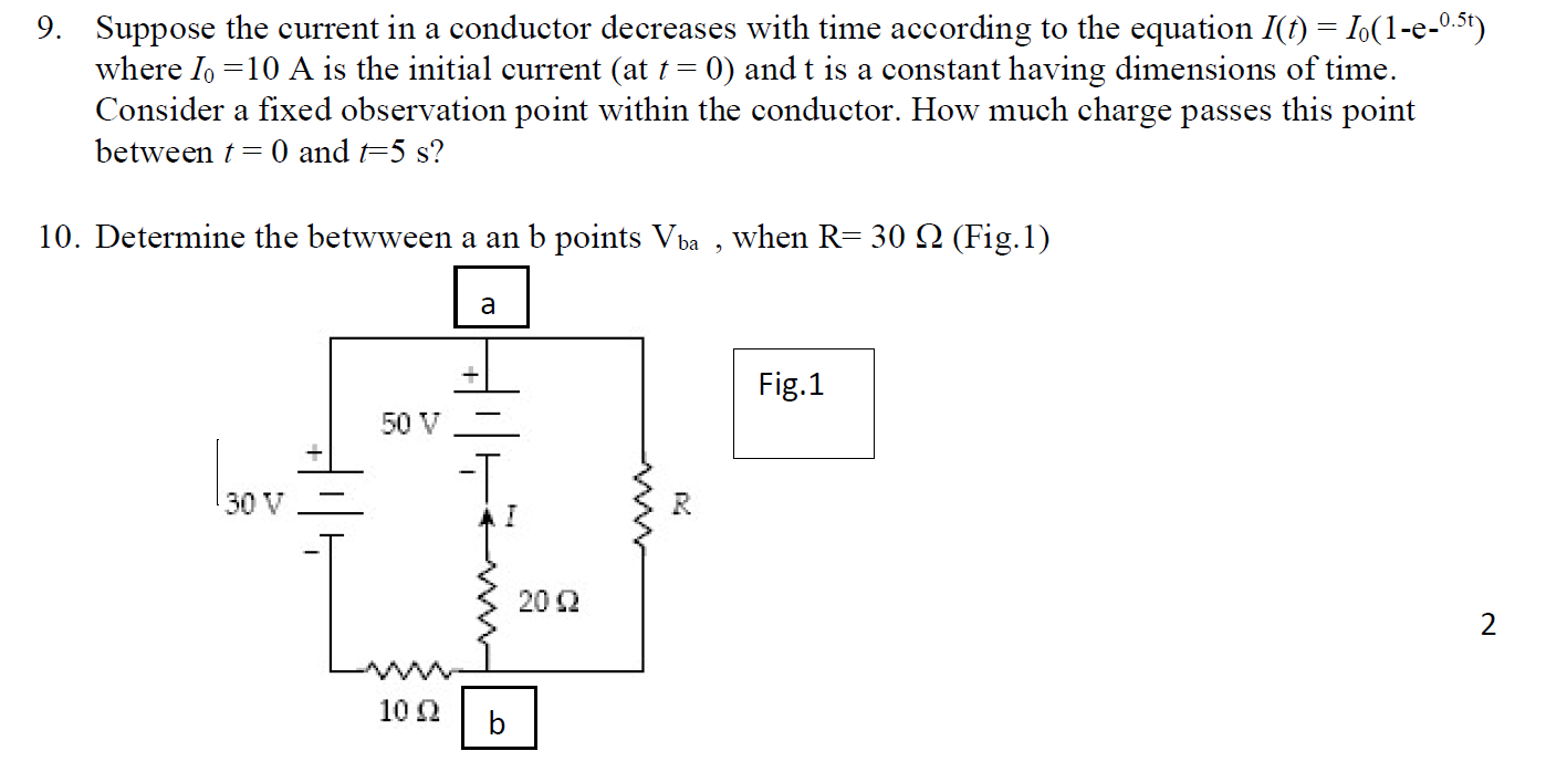 Solved = 9. Suppose the current in a conductor decreases | Chegg.com