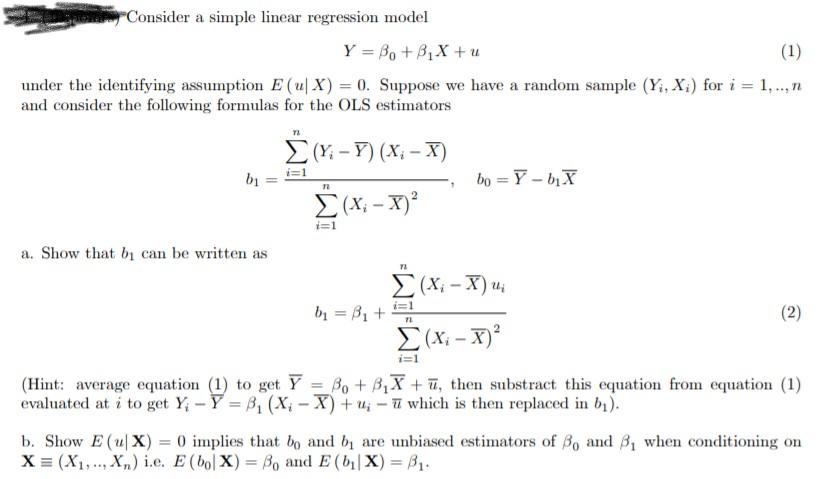 Solved Consider a simple linear regression model Y = | Chegg.com