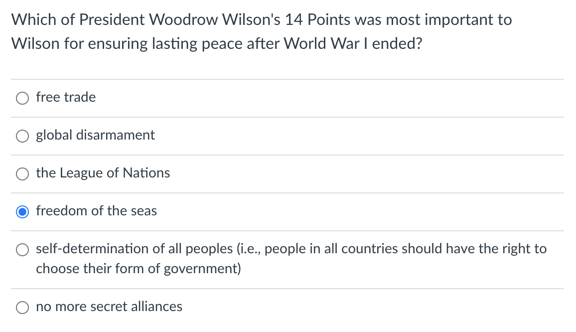 Solved Which of President Woodrow Wilson's 14 Points was | Chegg.com