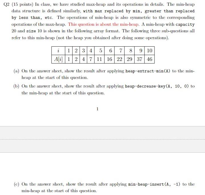 Solved (15 points) In class, we have studied max-heap and | Chegg.com