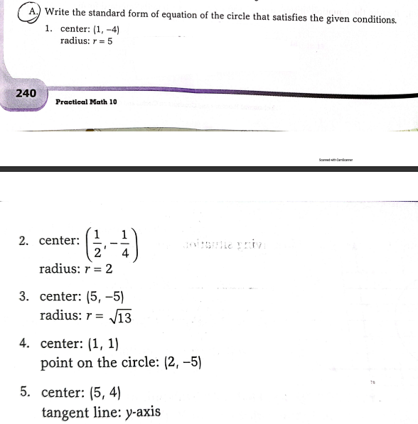 Solved A. Write the standard form of equation of the circle | Chegg.com