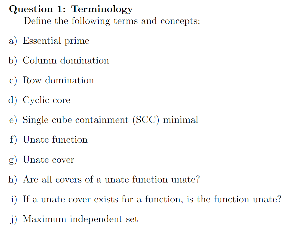 Solved Question 1: Terminology Define the following terms | Chegg.com