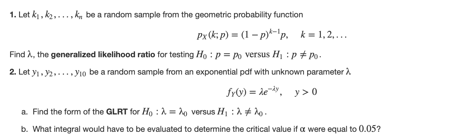 Solved 1. Let k1,k2,…,kn be a random sample from the | Chegg.com