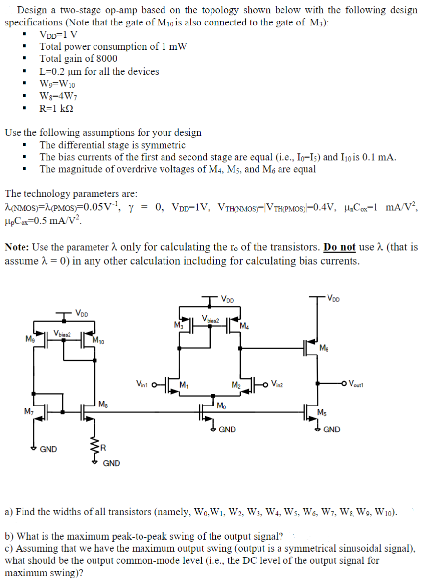 Solved Design a two-stage op-amp based on the topology shown | Chegg.com