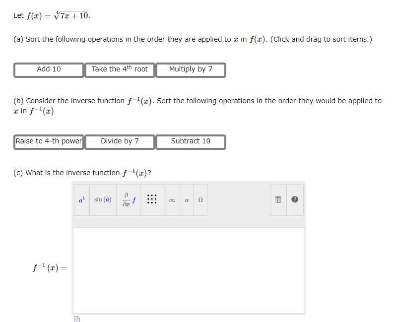 Solved Let f(x)=7x+104.(a) ﻿Sort the following operations in | Chegg.com