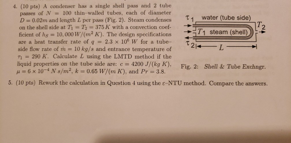 Solved 4. (10 pts) A condenser has a single shell pass and 2 | Chegg.com