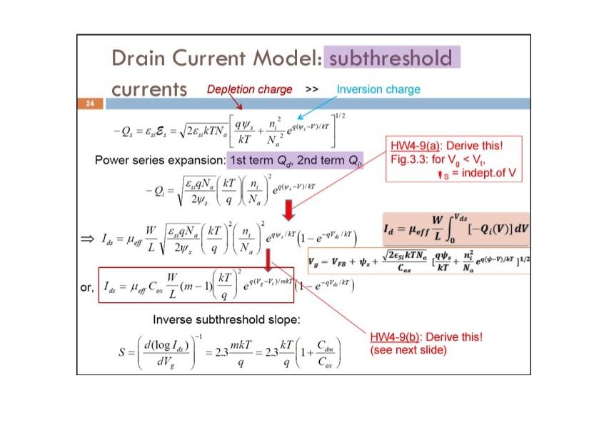 Solved Drain Current Model: subthreshold currents Depletion | Chegg.com