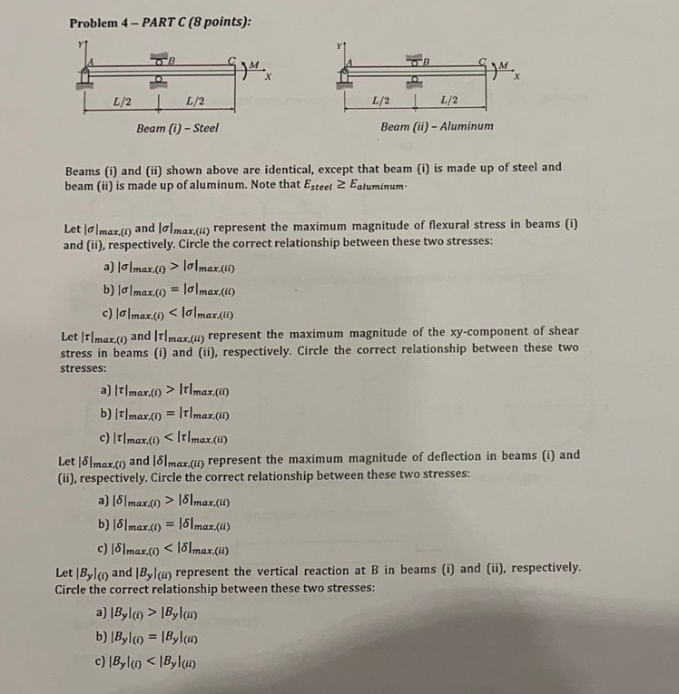 Solved Problem 4-PART C (8 points): beam( II) - AIuminum | Chegg.com