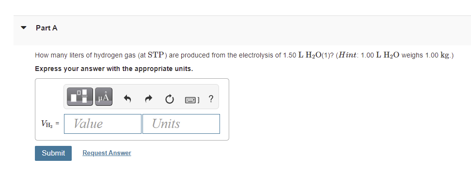 Solved Part A How many liters of hydrogen gas (at STP) are | Chegg.com