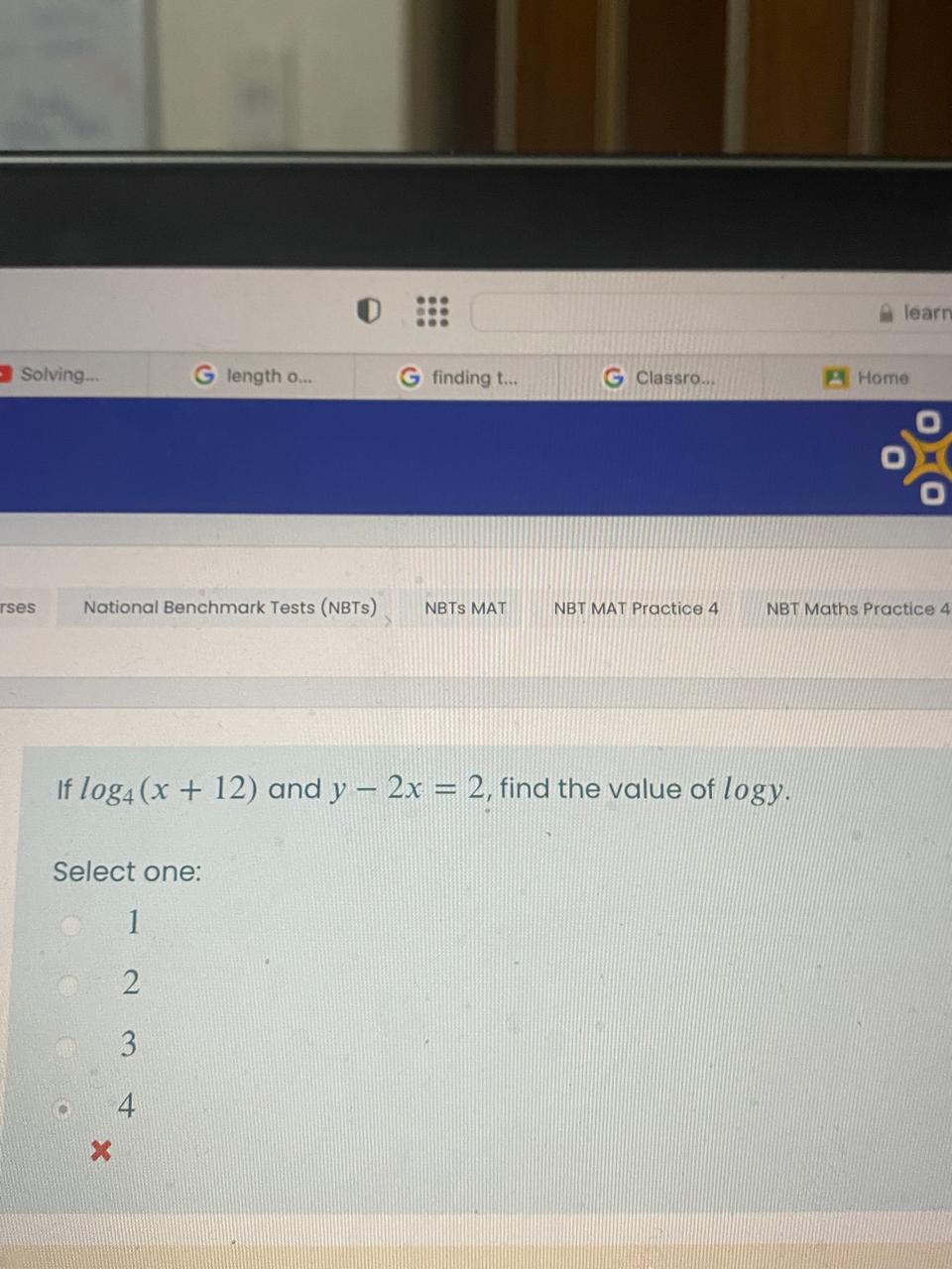 Solved If log4(x+12) ﻿and y-2x=2, ﻿find the value of | Chegg.com